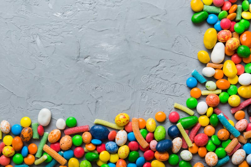 Mixed Collection of Colorful Candy, on Colored Background. Flat Lay ...