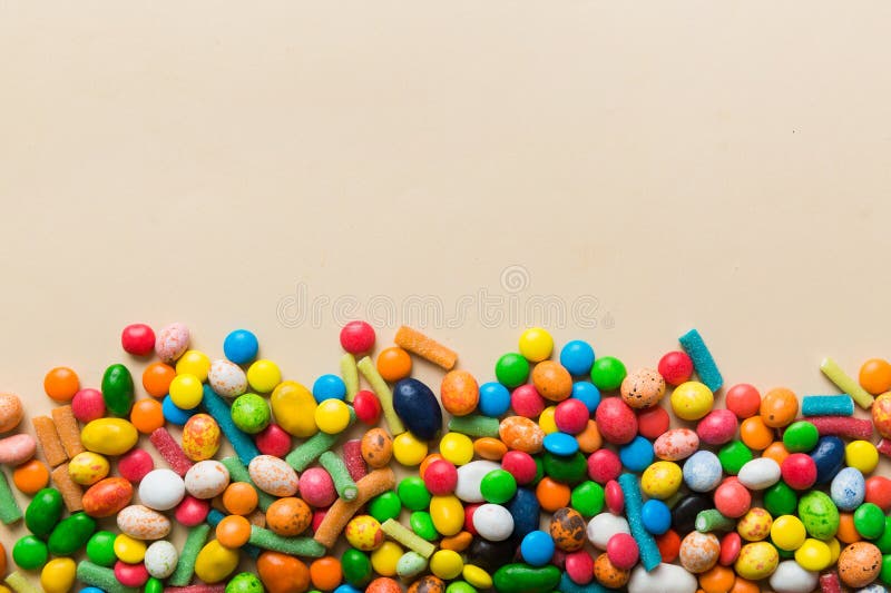 Mixed Collection of Colorful Candy, on Colored Background. Flat Lay ...