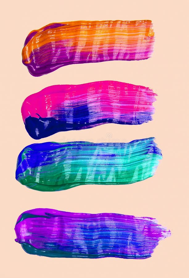 Mixed Colored Brush Strokes Paint Isolated on White Background. Minimal ...