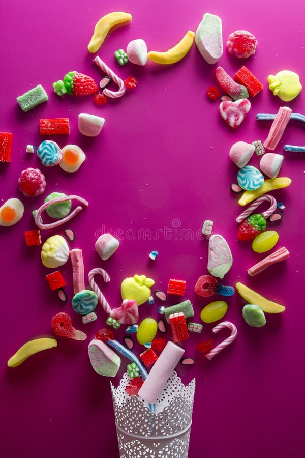 Mixed Colorful Candy on Pink Background, Kids Holidays Stock Image ...