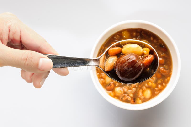 Mixed congee stock image. Image of white, hand, peanut - 32755763