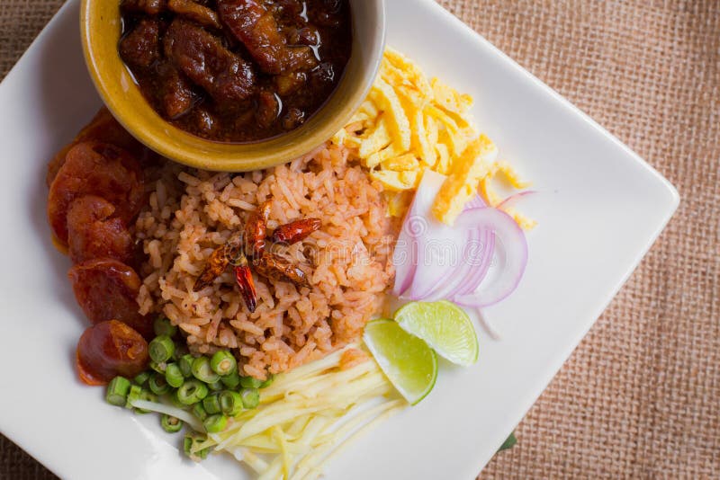 Mixed Cooked Rice with Shrimp Paste (Khao Clook Ka Pi), Thai Pop Stock ...