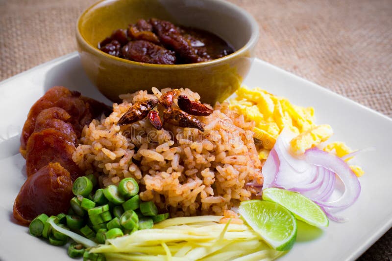 Mixed Cooked Rice with Shrimp Paste (Khao Clook Ka Pi), Thai Pop Stock ...
