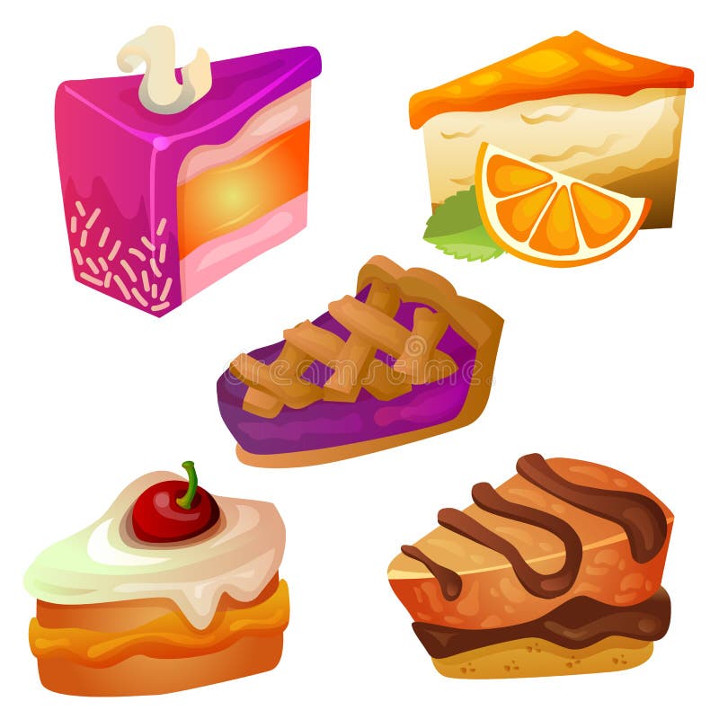 Mixed Delicious Slice of Cake Game Icon Set Stock Vector - Illustration ...