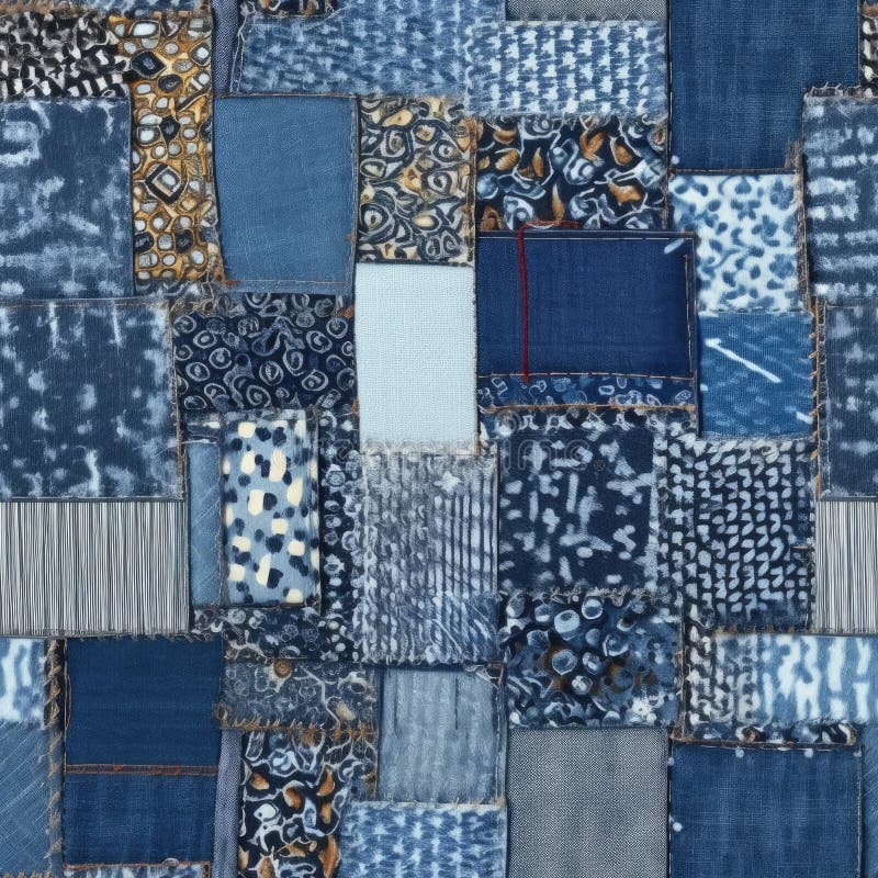 Mixed Denim and Animal Print Patchwork Design with Fringe Details Stock ...