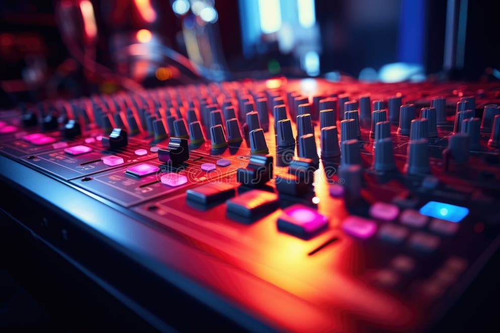 Mixed Dj board in the club stock photo. Image of soundboard - 345946878