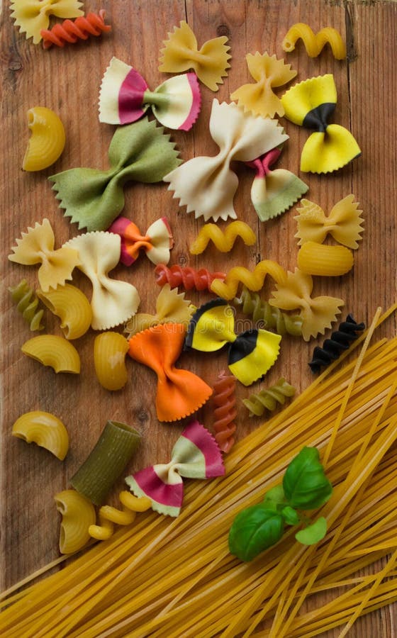Mixed Dried Colored Pasta Selection with Basil,Italian Food Stock Photo ...
