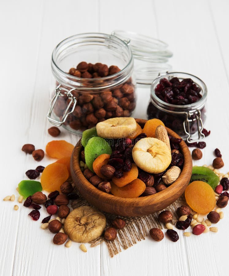 Mixed dried fruits stock photo. Image of nuts, pinenuts - 129254984