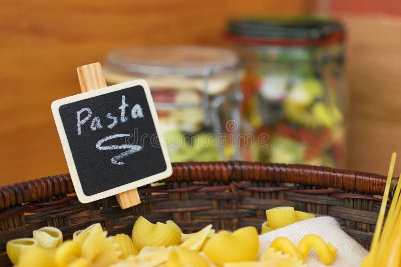 Mixed Dried Pasta Selection with Basil,Italian Food Stock Image - Image ...
