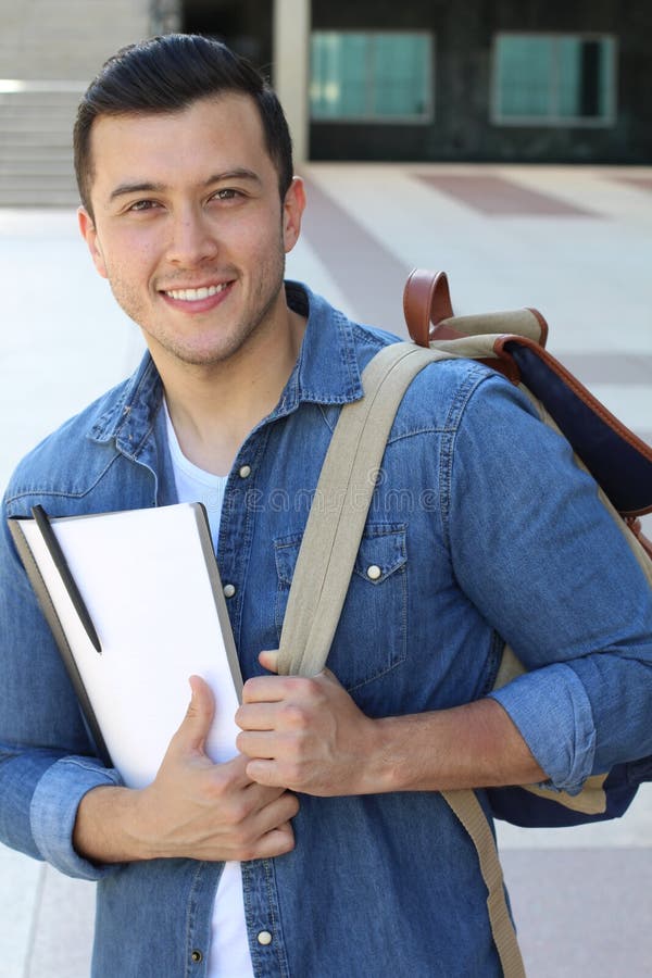 Mixed Ethnicity Student Smiling on Campus Stock Photo - Image of ...