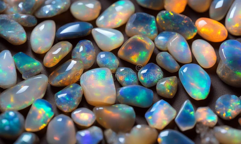 Mixed Fire Opal Gemstones on a Black Background. Stock Illustration ...