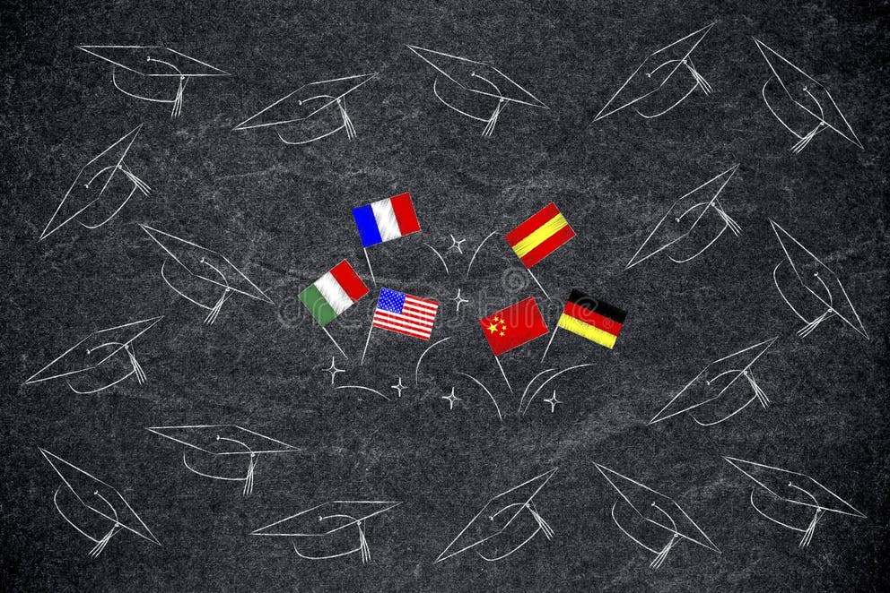 Mixed Foreign Language Flags Above World Map Overlay Surrounded Stock ...