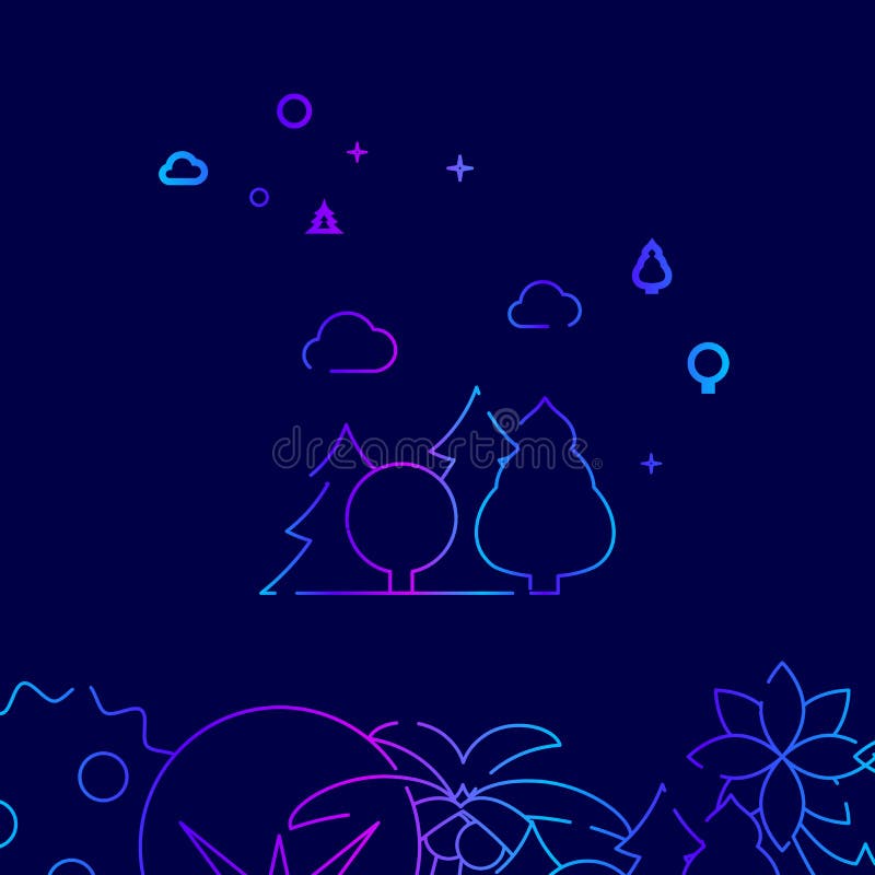 Mixed Forest Vector Line Icon, Illustration on a Dark Blue Background ...