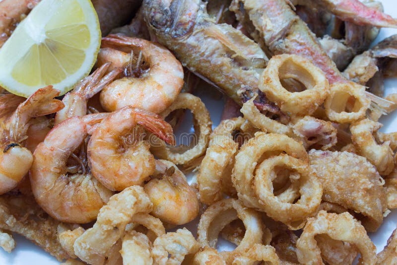 Mixed fried fish stock photo. Image of fried, flour, shrimp - 67065562