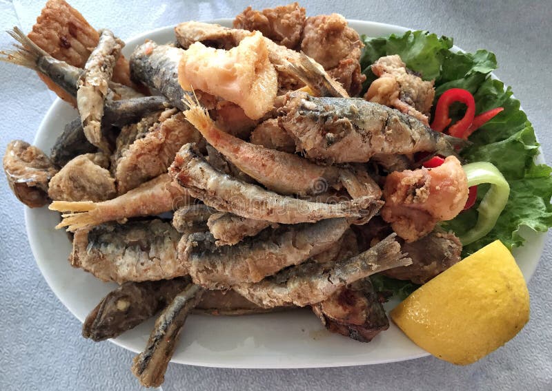 Mixed Fried Fish Plate on Table Stock Image - Image of food, healthy ...