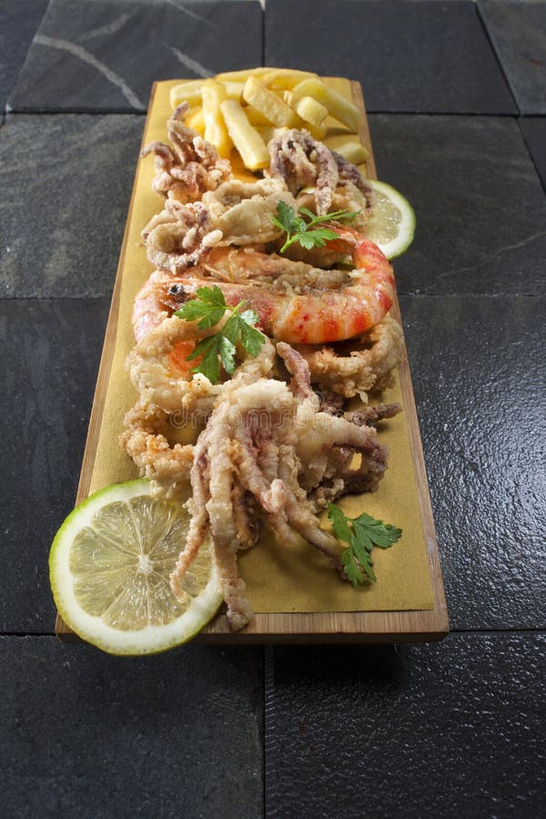 Mixed Fried Fish with Potatoes Stock Photo - Image of healthy ...