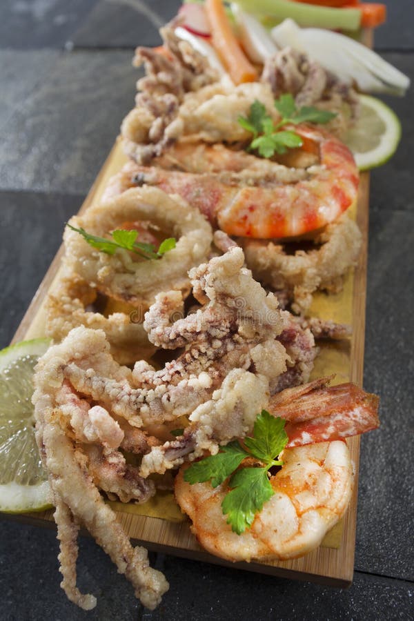 Mixed fried fish stock photo. Image of lemon, italian - 108908620