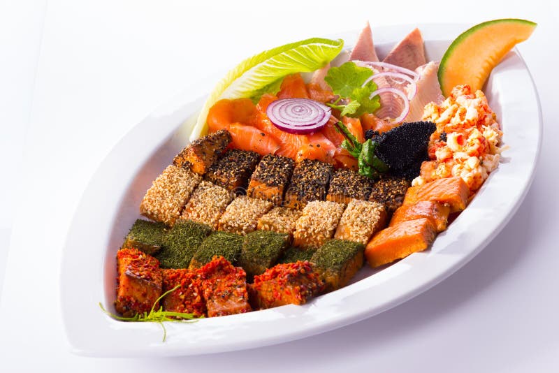 Mixed Fried Fish on White Platter Stock Photo - Image of delicious ...