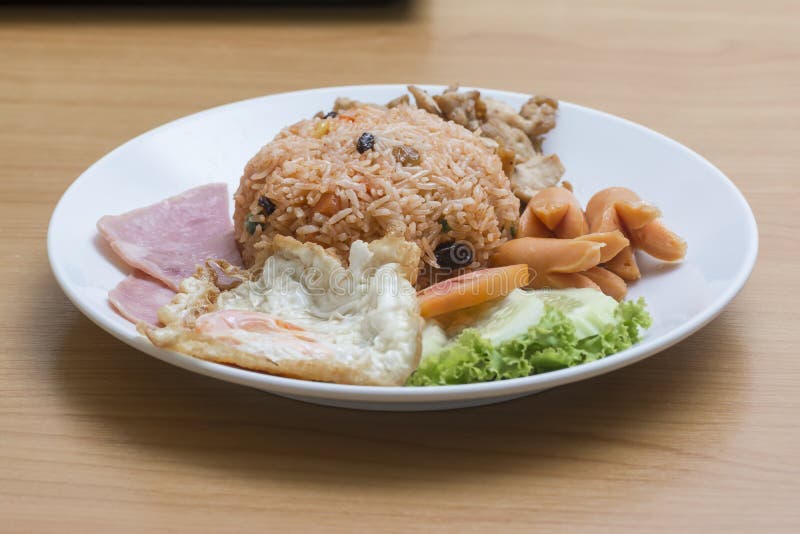 Mixed Fried Rice on Wooden Table. Stock Photo - Image of healthy ...