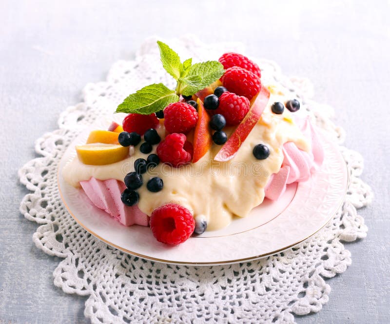 Mixed Fruit and Berry Pavlova Stock Photo - Image of cream, peach: 74053160
