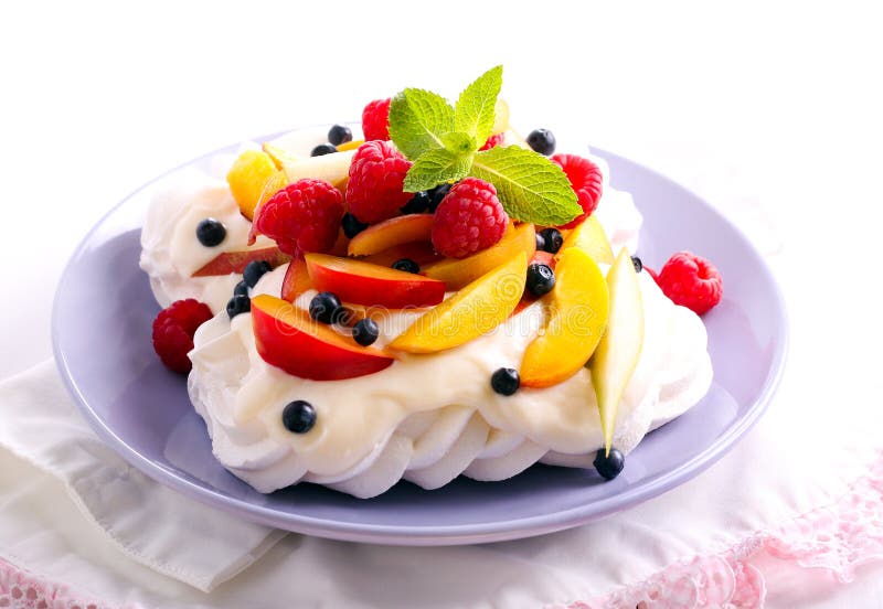 Mixed Fruit and Berry Pavlova Stock Image - Image of nectarine, brunch ...