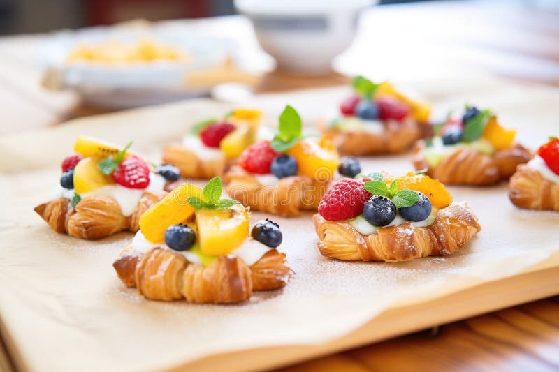Mixed Fruit Danish Pastries on Parchment Paper Stock Photo - Image of ...