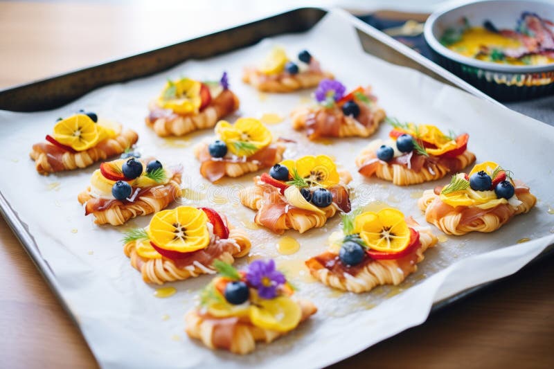 Mixed Fruit Danish Pastries on Parchment Paper Stock Illustration ...