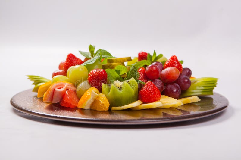 Mixed Fruit Platter with Assorted Fruits on a White Background Stock ...