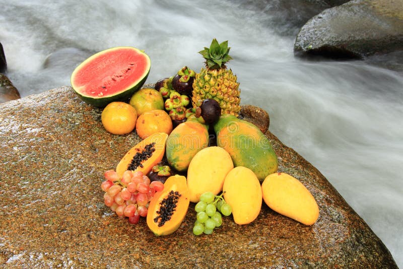 Mixed Fruit on the rocks stock image. Image of assortment - 154059227