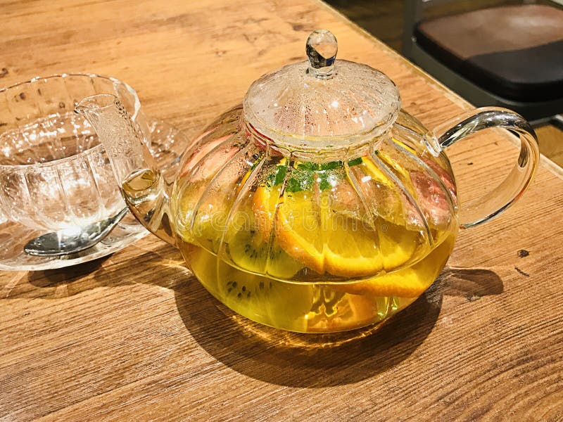 Mixed Fruit Tea Served in Glass Pitcher. Stock Photo - Image of ...