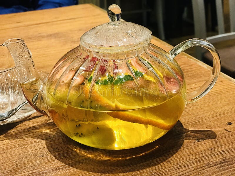 Mixed Fruit Tea Served in Glass Pitcher. Stock Image - Image of ...