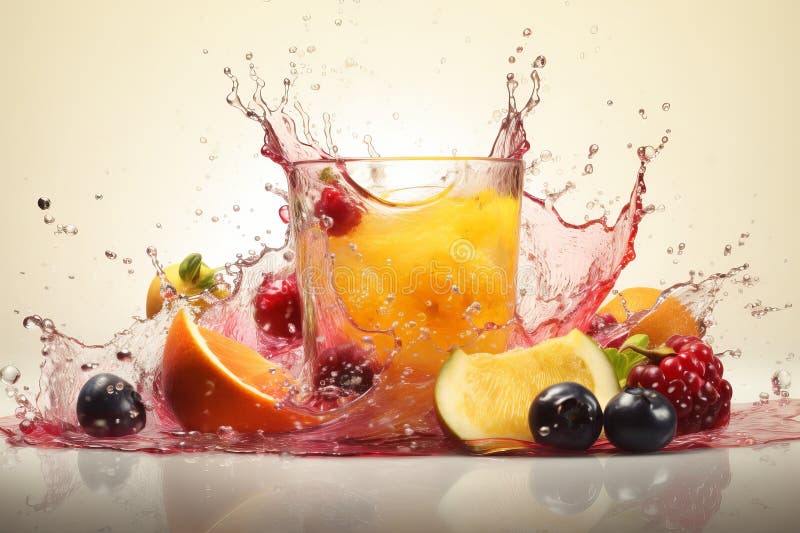 Mixed Fruit on White Background Water Splash Stock Illustration ...