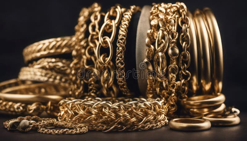 Mixed Gold Jewelry on Dark Background Stock Illustration - Illustration ...