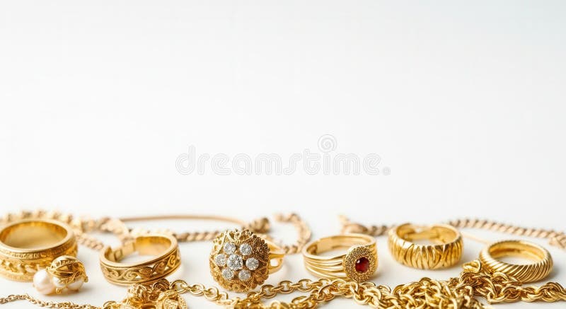 Mixed gold jewelry stock illustration. Illustration of gemstone - 340676907