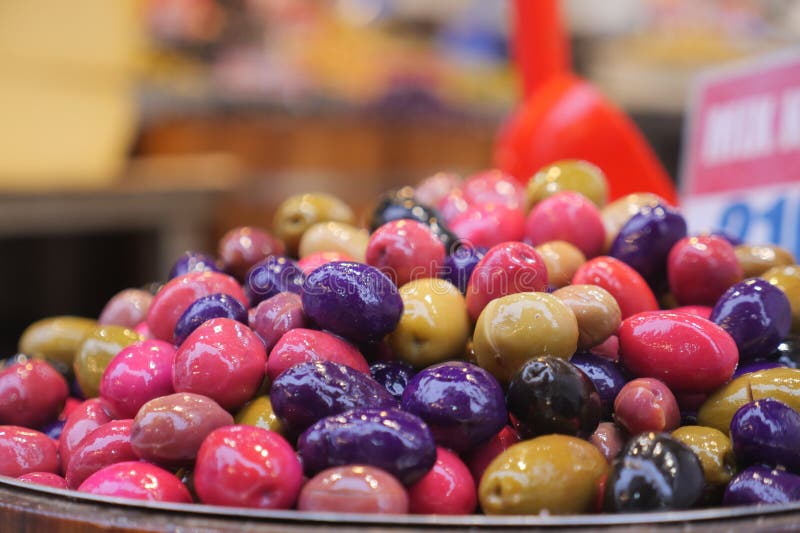 Mixed of Green. Yellow , Purple and Red Color Olive Stock Photo - Image ...