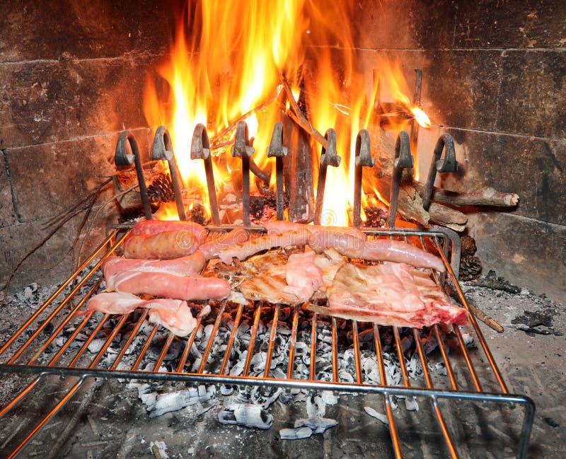 Mixed Grill Cooked on the Fire with Beef and Pork Stock Image - Image ...