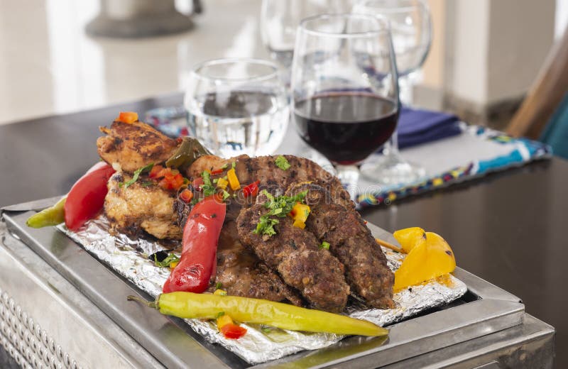 Mixed Grill a La Carte Meal on Hot Plate Stock Image - Image of meal ...