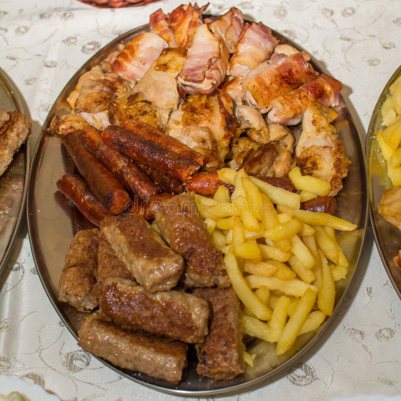 Mixed grill on plate stock image. Image of cuisine, drink - 175095809