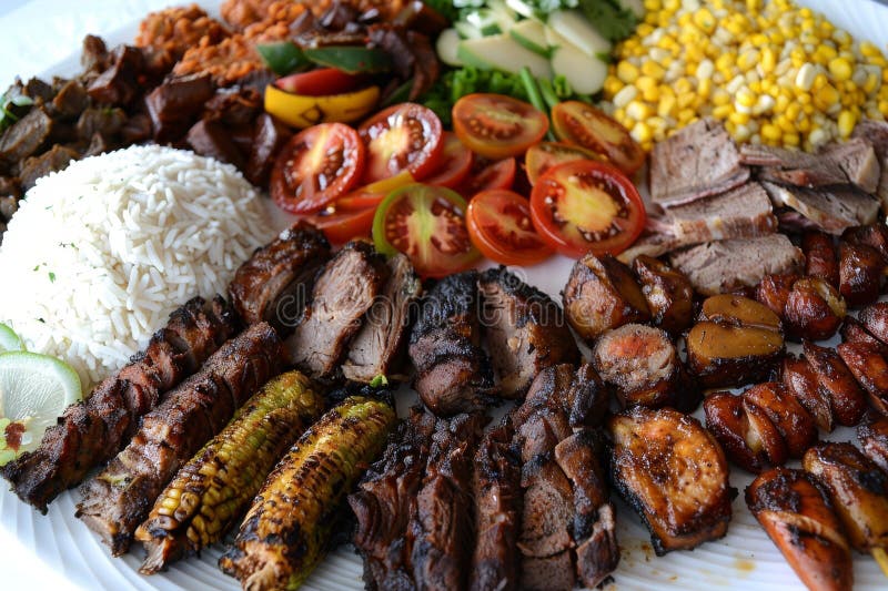 Mixed Grill Platter with Rice, Vegetables, and Assorted Meats, Creating ...
