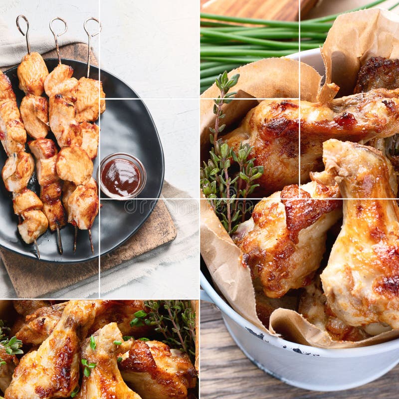 Mixed Grilled Chicken Collage Stock Image - Image of cooking, skewer ...