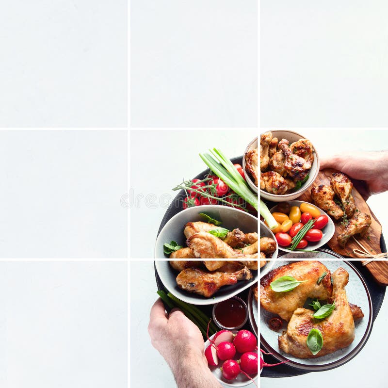 Mixed Grilled Chicken Collage Stock Photo - Image of metal, pork: 208371900