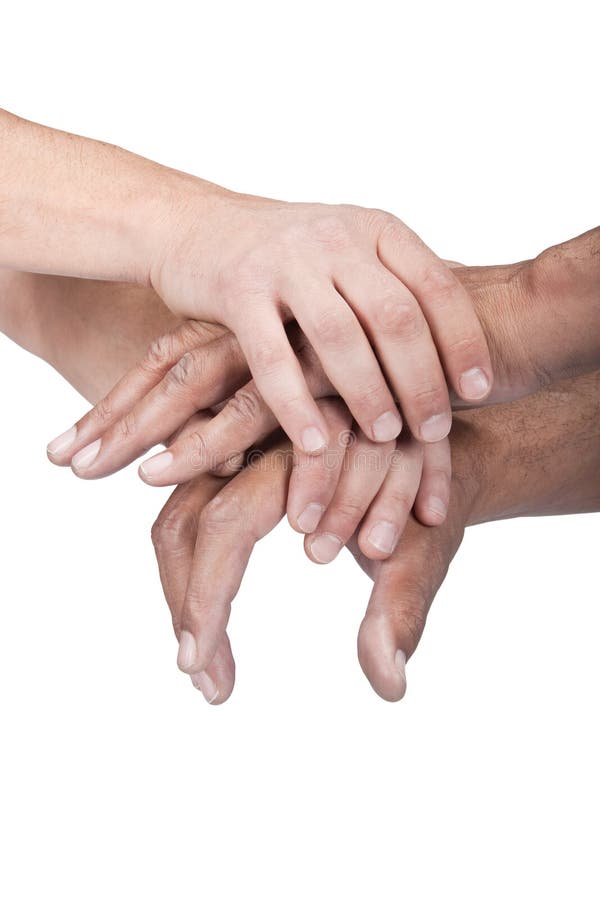 Mixed Hands Linked Together In Unity Stock Image - Image of hands, male ...