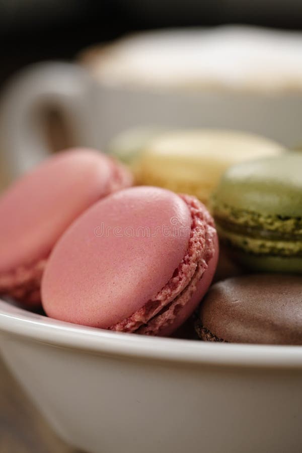 Mixed Macarons in Bowl Closeup Shot Stock Photo - Image of classic ...