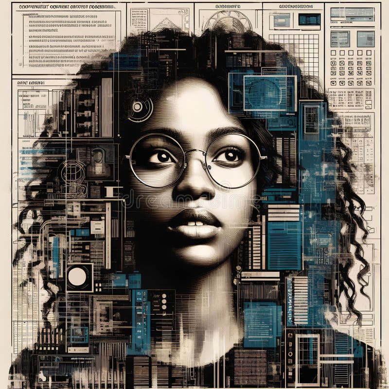 Mixed Meadia Portrait of Female African Computer Programmer, Photo ...