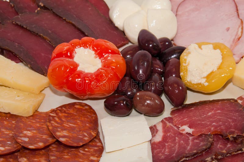 Mixed meat appetizer stock image. Image of pepper, sausage - 41031033