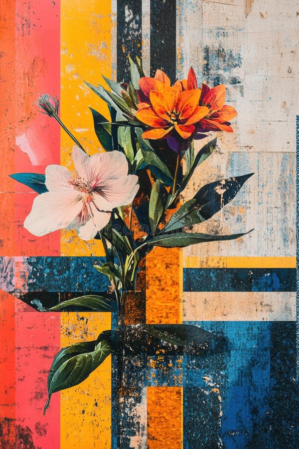 Mixed Media Art, Abstract Collage with Botanical, Glitch Effects, and ...