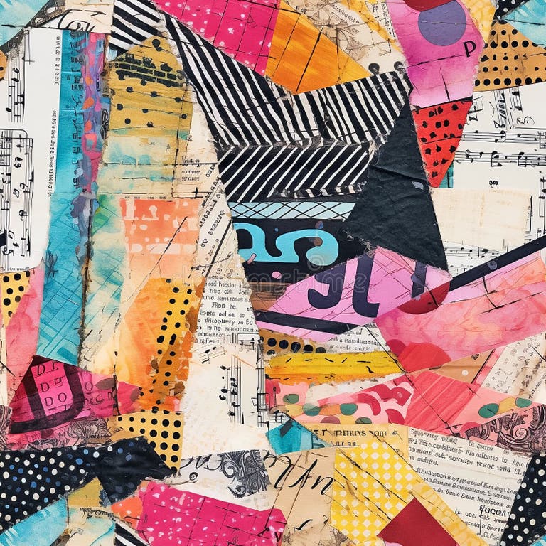 Mixed Media Art, Seamless Pattern, Collage from Colored Patches ...