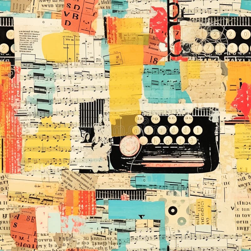 Mixed Media Art, Seamless Pattern with Collage of Musical Notes and ...