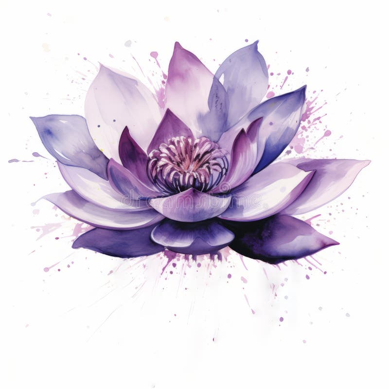 Minimalistic Mixed Media: Royal Purple Lotus Flower on White Background ... Minimalistic Mixed Media: Royal Purple Lotus Flower on White Background ...