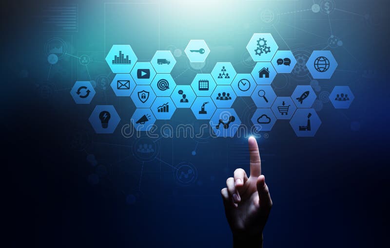 Mixed Media, Business Intelligence Icons on Virtual Screen, Analysis ...